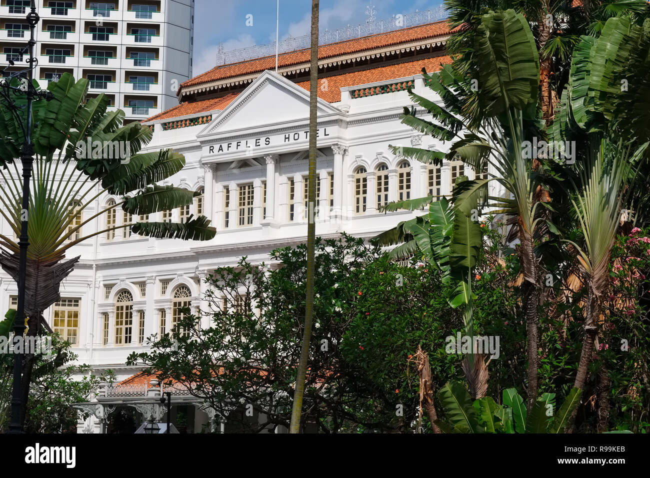 A frontal view of Raffles Hotel, Beach Road, Singapore, the island ...