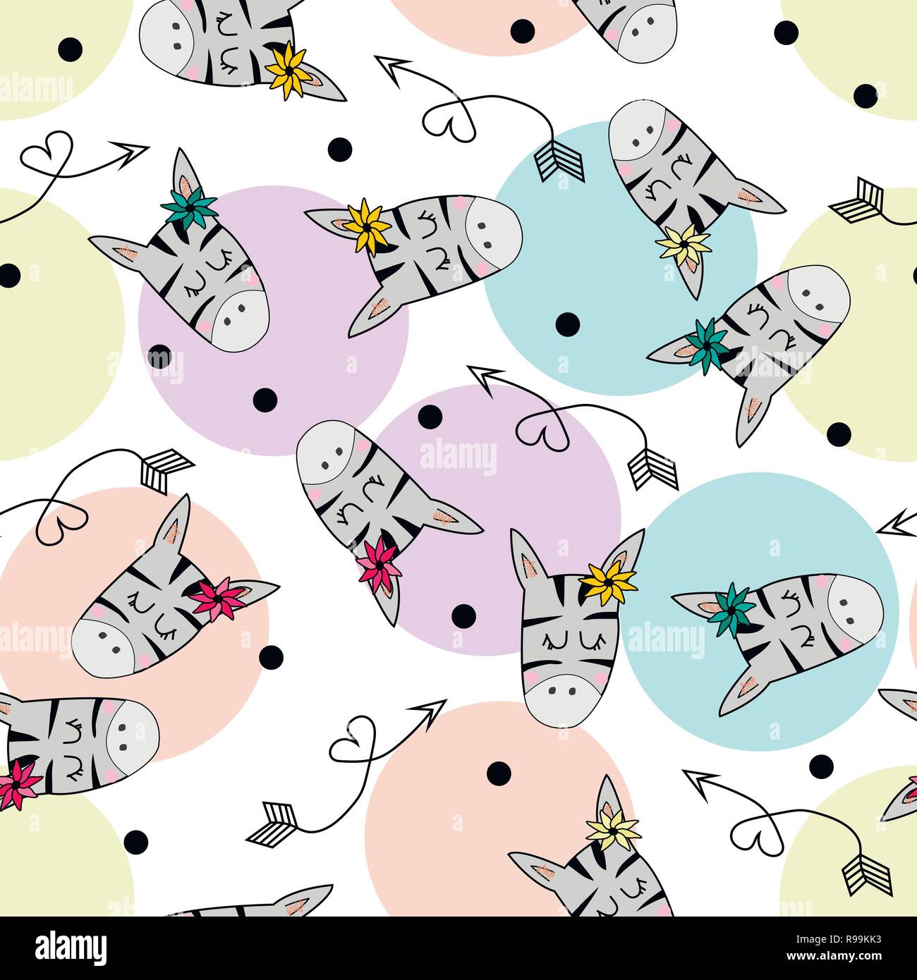 Cute hand drawn funny zebra with arrows Seamless pattern. Vector Stock ...
