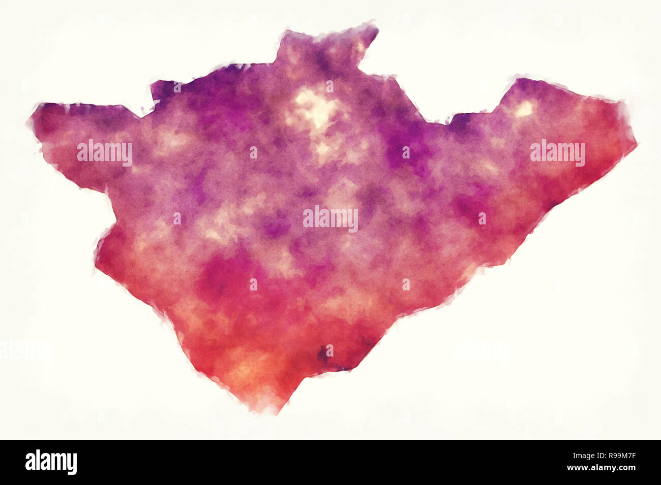 Central Anatolia region watercolor map of Turkey in front of a white ...