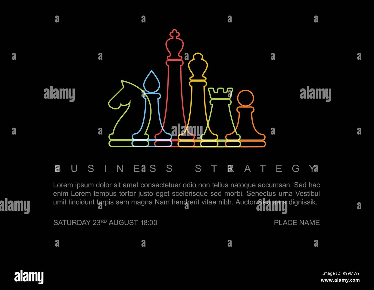 Vector business strategy concept template with chess figures - dark ...
