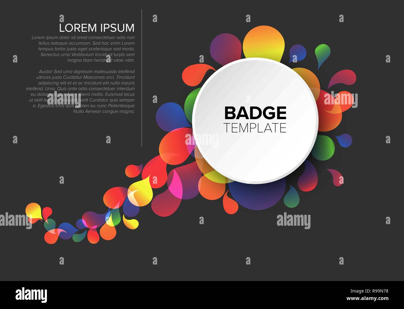 Colorful creative badge / tag template with sample content and fresh ...