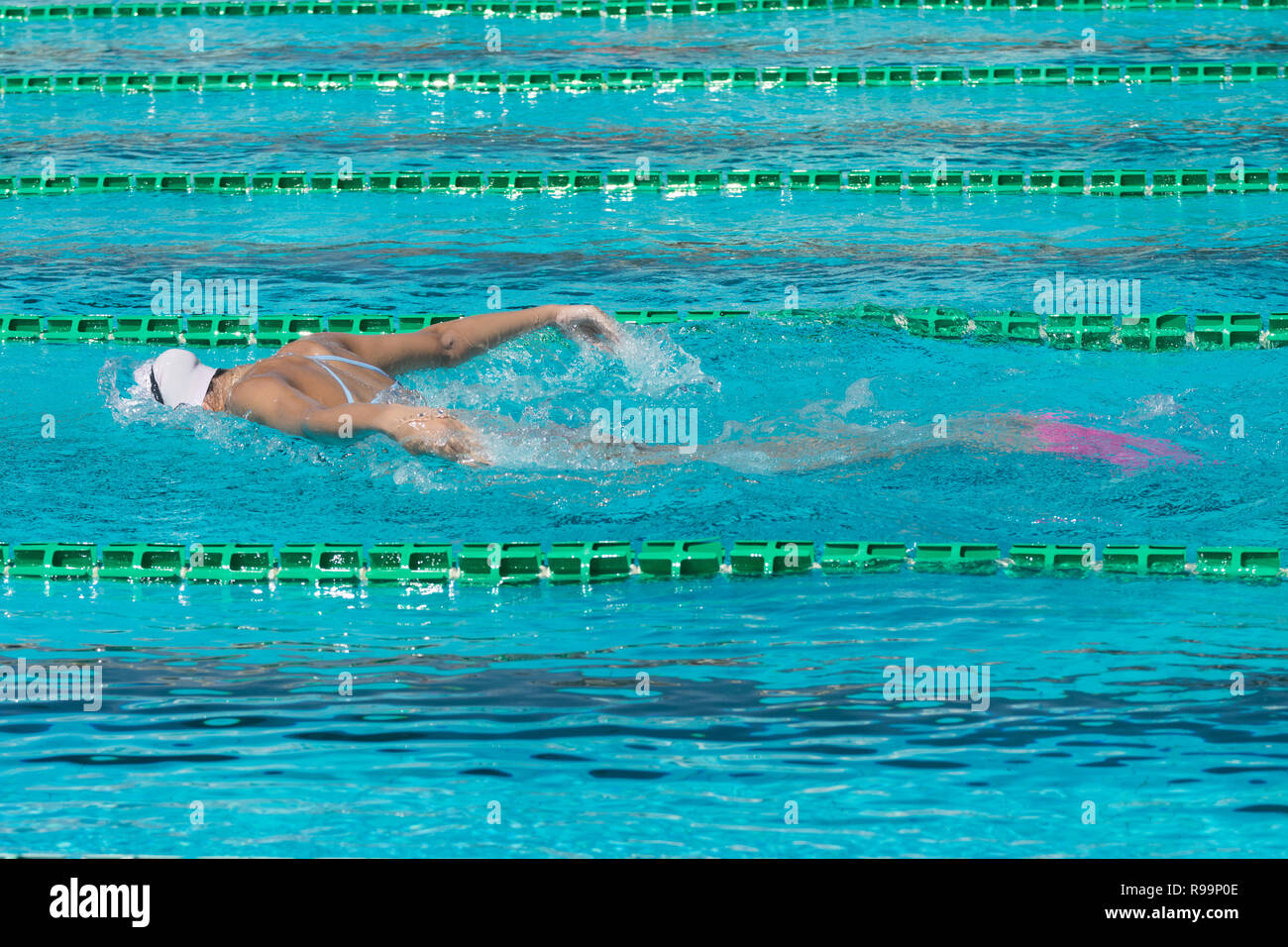 swimmer in lane pool, woman in water Stock Photo - Alamy