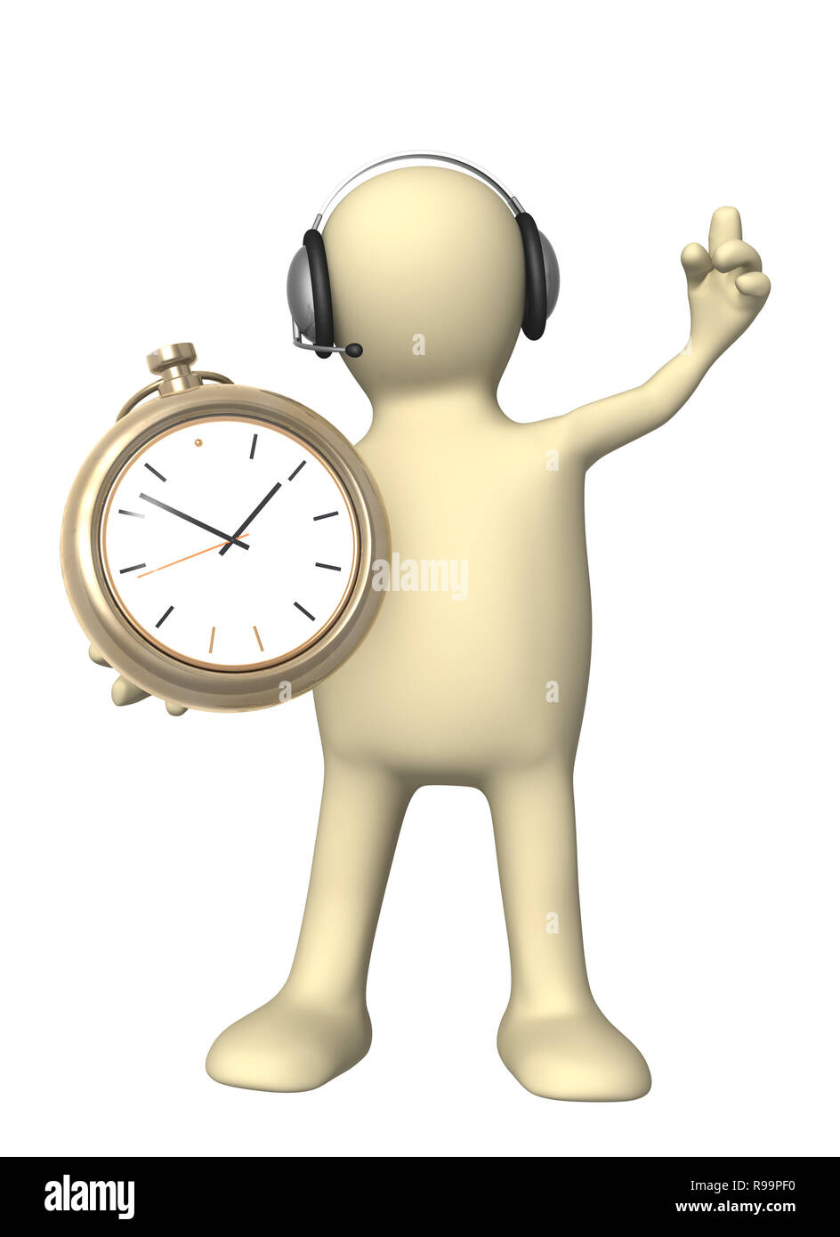 Puppet with headset and clock. Isolated over white Stock Photo - Alamy