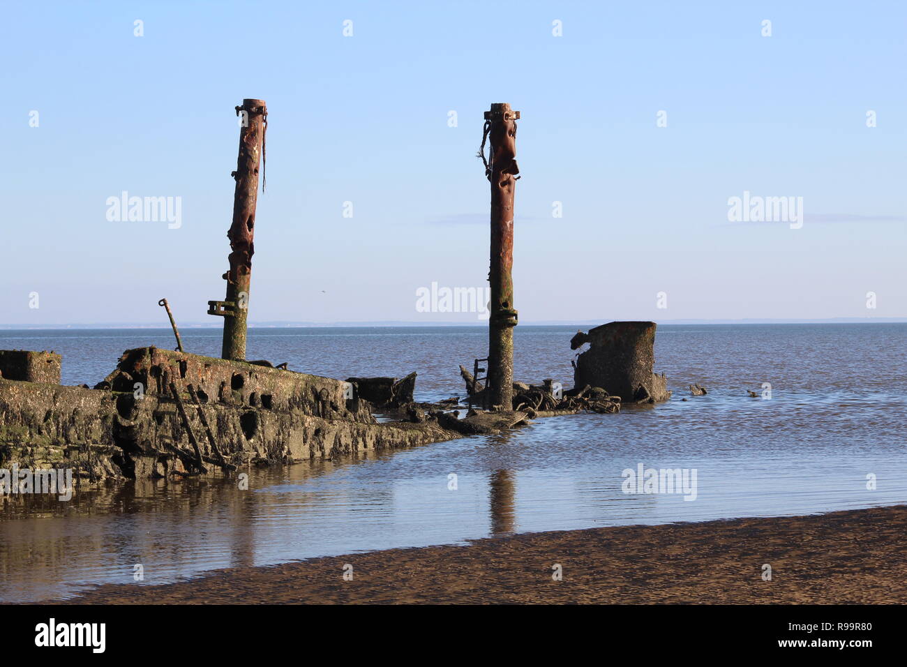 Half sunken ship at the old RAF bombing range in Friskney, Skegness ...