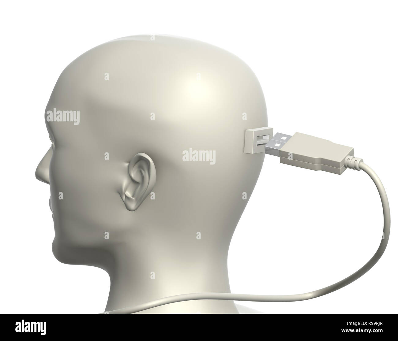 USB cable and human head. Isolated over white Stock Photo - Alamy