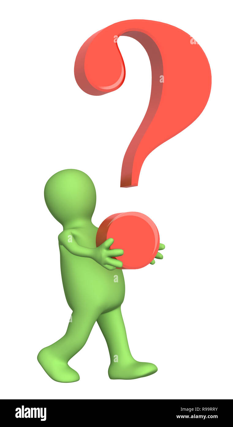3d puppet with question mark. Isolated over white Stock Photo - Alamy