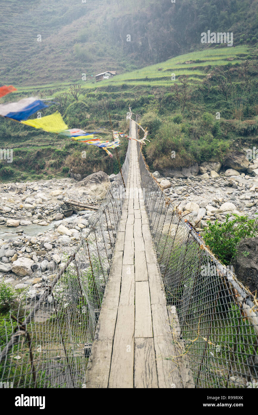 Suspension Bridge Mountain River Himalayas Stock Photos & Suspension ...