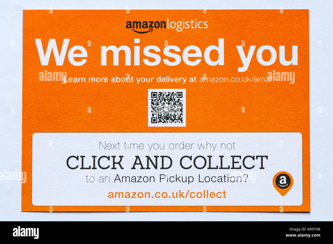 Amazonlogistics we missed you card isolated on white background Stock ...