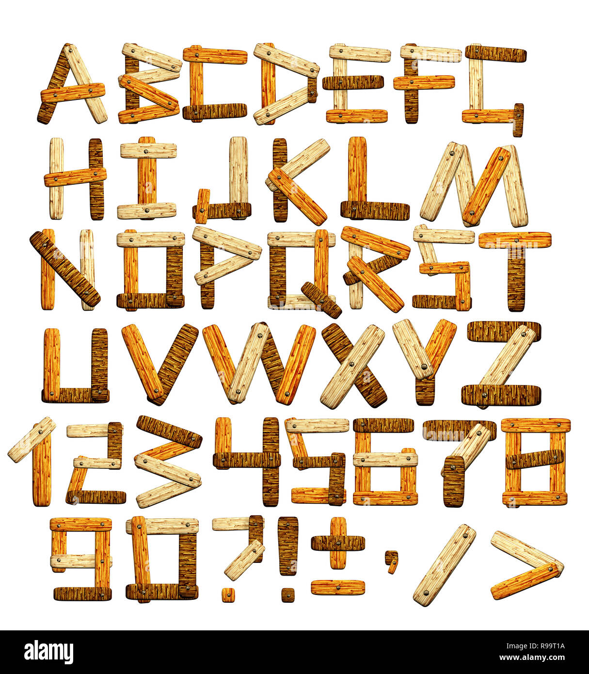 Alphabet - letters from bamboo boards. Isolated over white Stock Photo ...