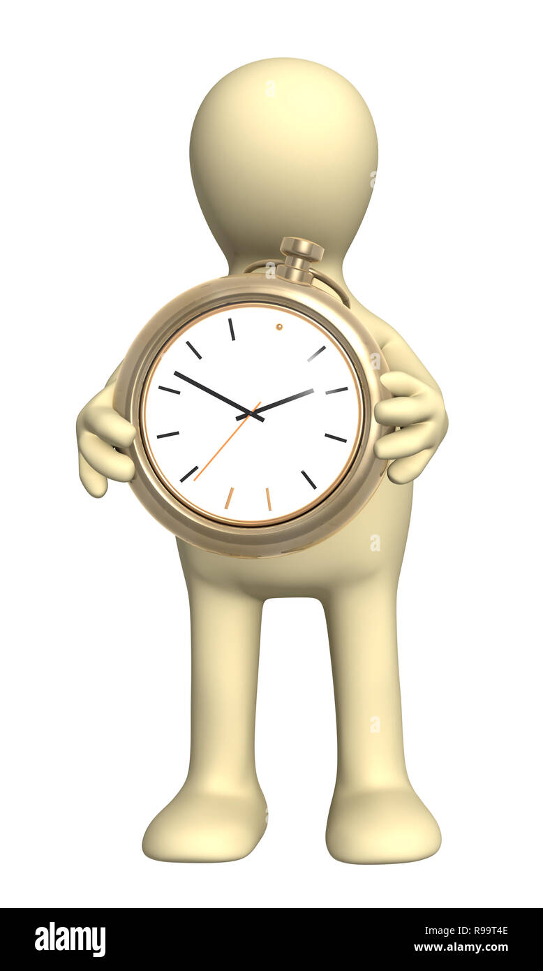 Puppet with clock. Isolated over white Stock Photo - Alamy