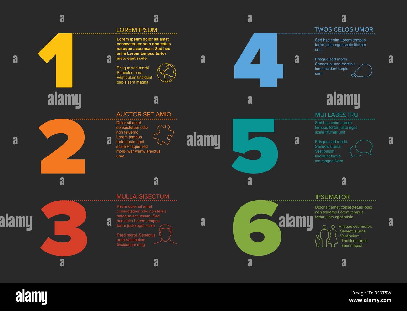One two three four five six - vector dark progress steps template with ...