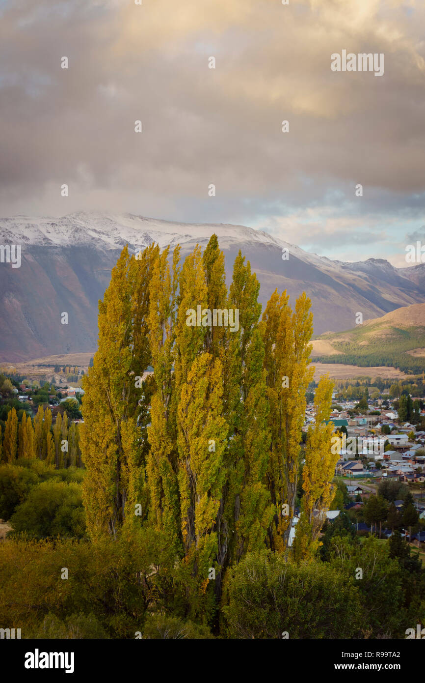 Scenic View Of Autumn Trees And Mountains Against Sky, Esquel, Chubut ...
