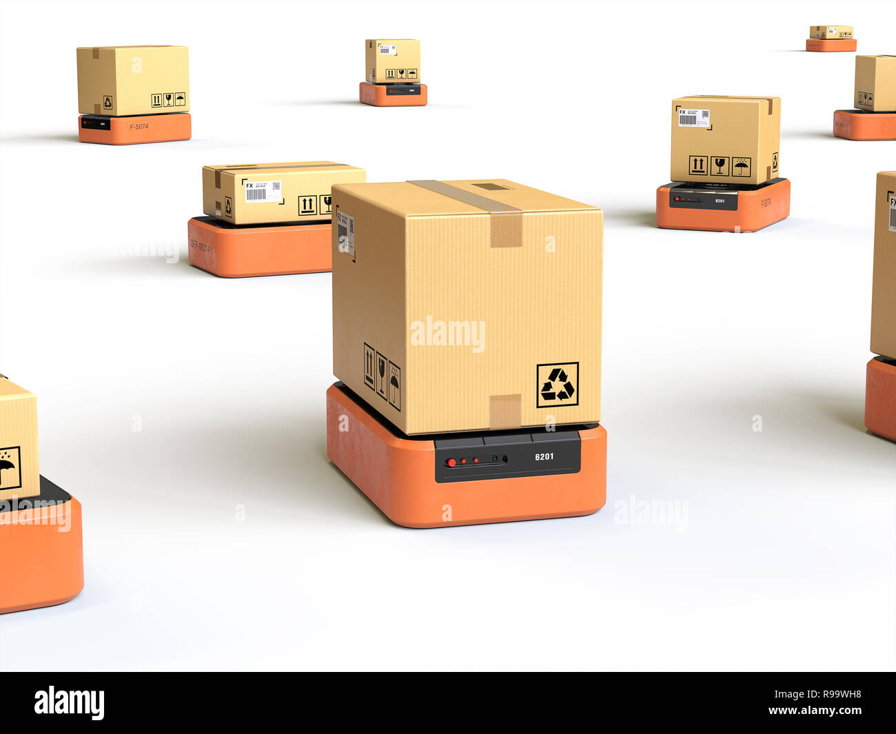 warehouse robots carry boxes,Shipping and logistics concept,3d ...