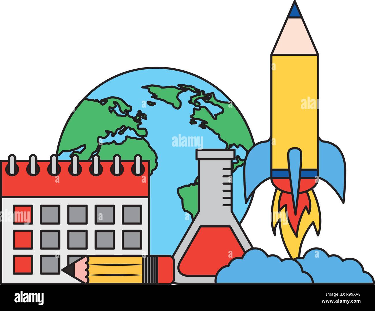 world rocket pencil calendar education school vector illustration Stock ...