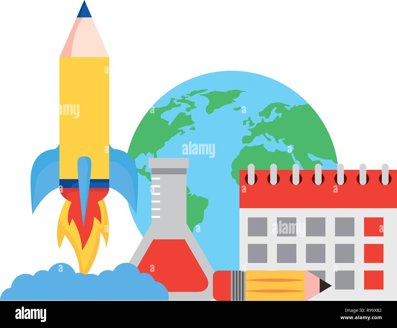 world rocket pencil calendar education school vector illustration Stock ...