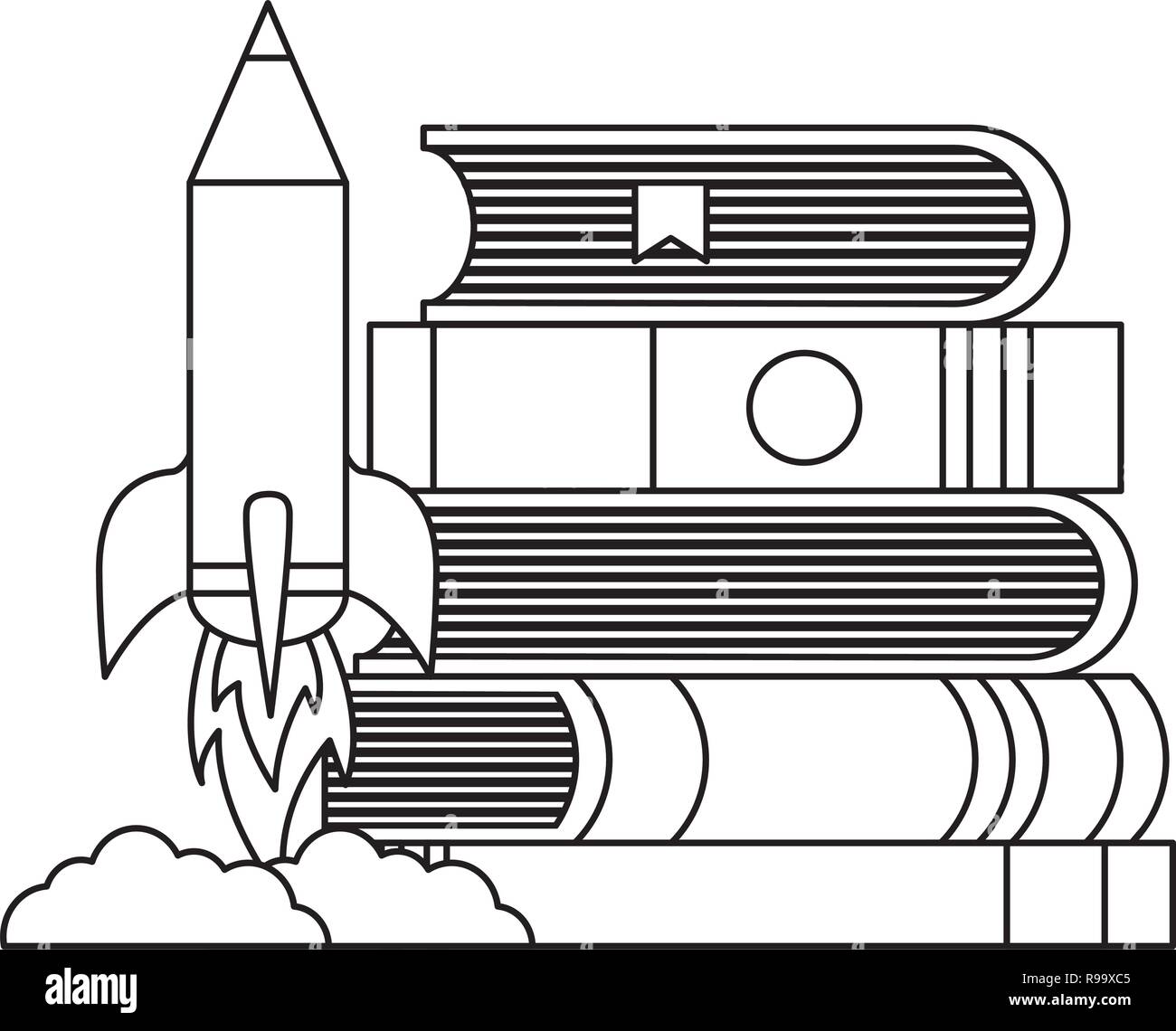 pencil rocket books education school vector illustration vector ...