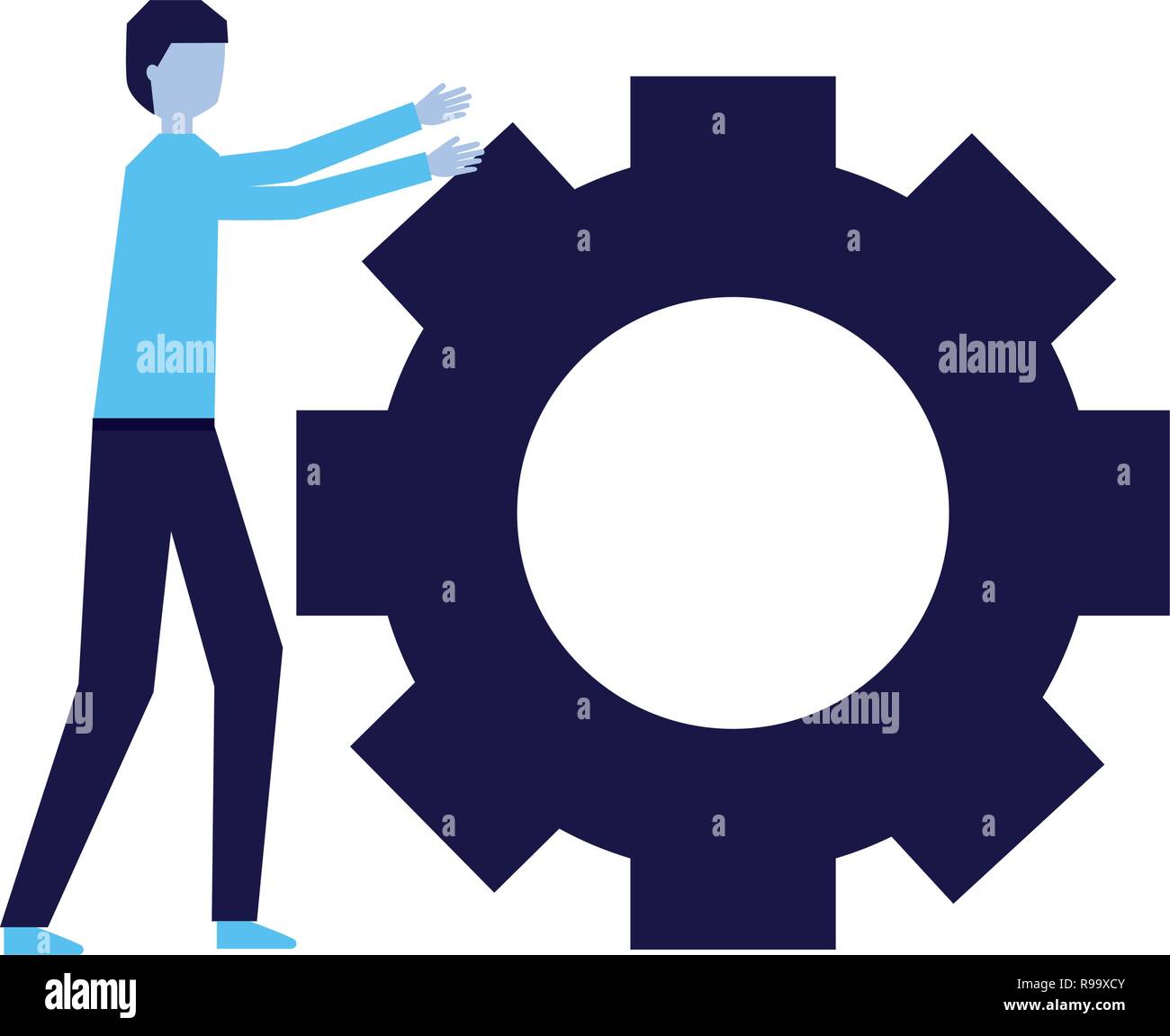 businessman pushing gear work strategy vector illustration Stock Vector ...