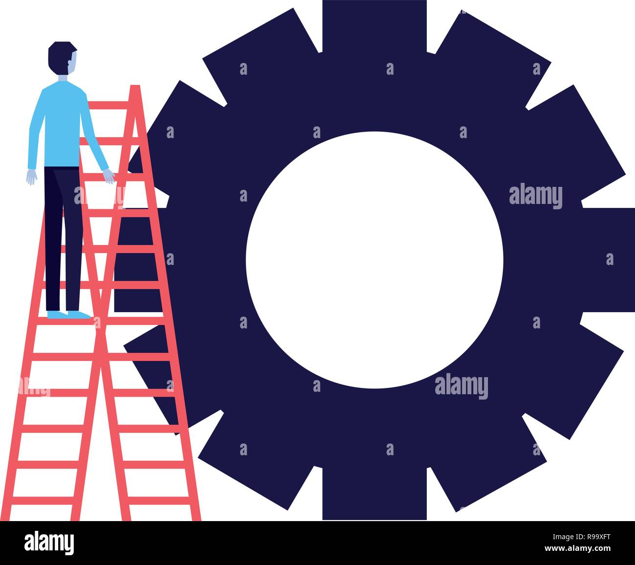 businessman climbing stairs gear team vector illustration Stock Vector ...