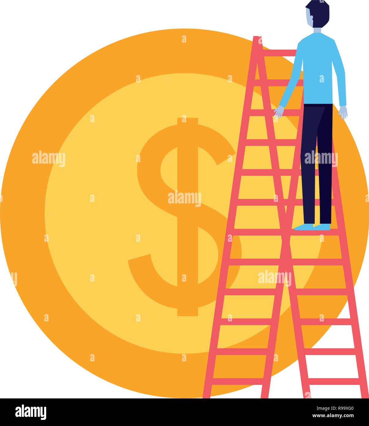 businessman climbing stairs and coin money vector illustration Stock ...