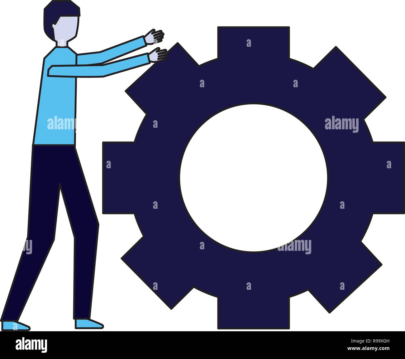 businessman pushing gear work strategy vector illustration Stock Vector ...
