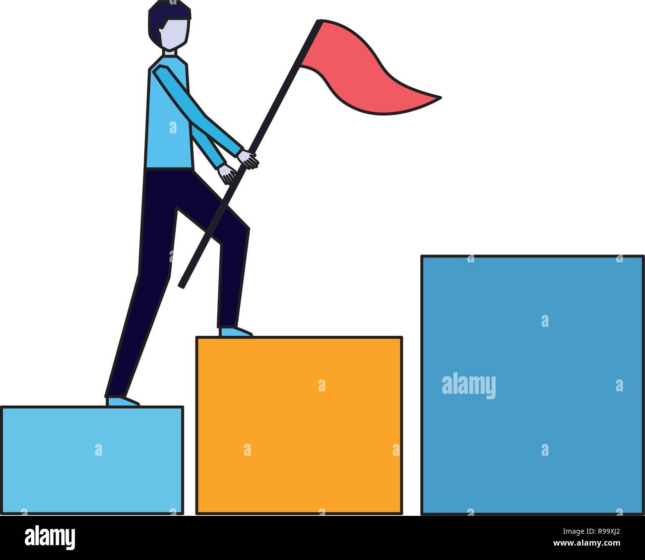 businessman climbing chart bar with flag vector illustration Stock ...