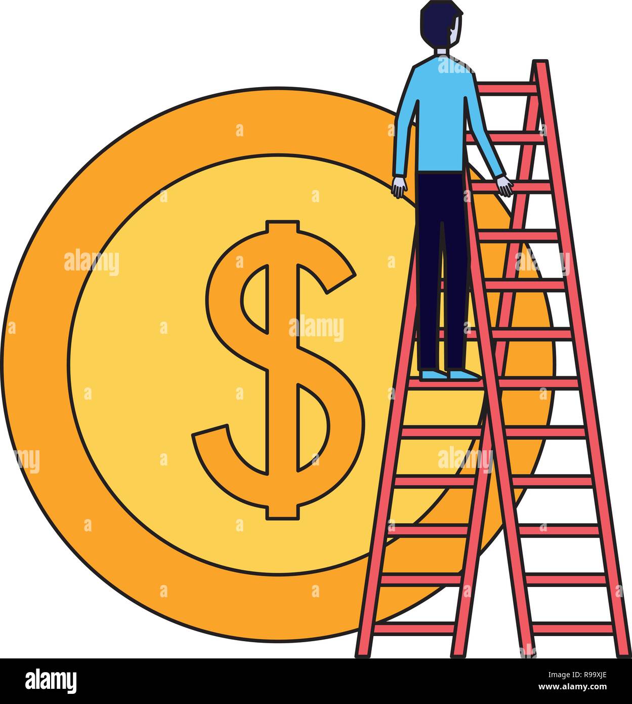 businessman climbing stairs and coin money vector illustration Stock ...