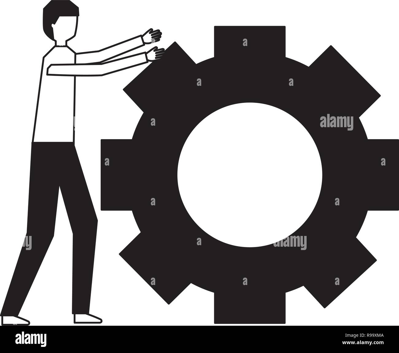 businessman pushing gear work strategy vector illustration Stock Vector ...