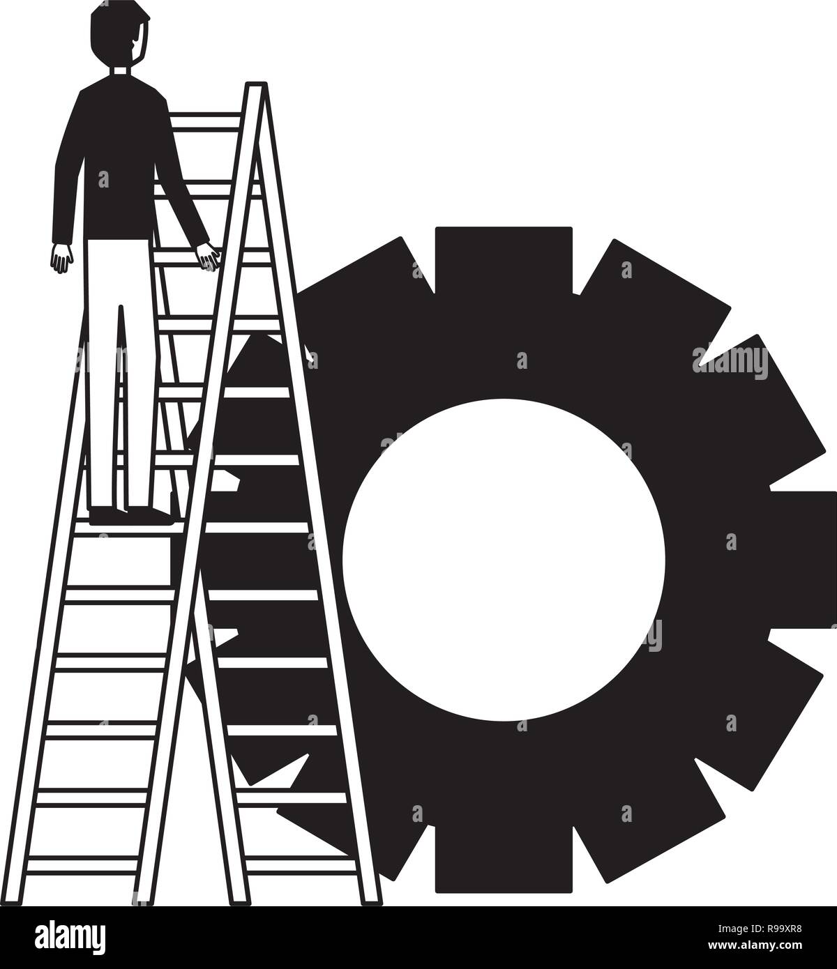 businessman climbing stairs gear team vector illustration Stock Vector ...