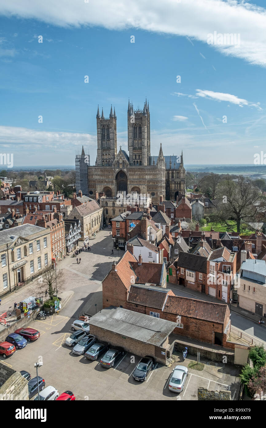 Views of Lincoln City UK, medieval streets, castle and cathedral town ...