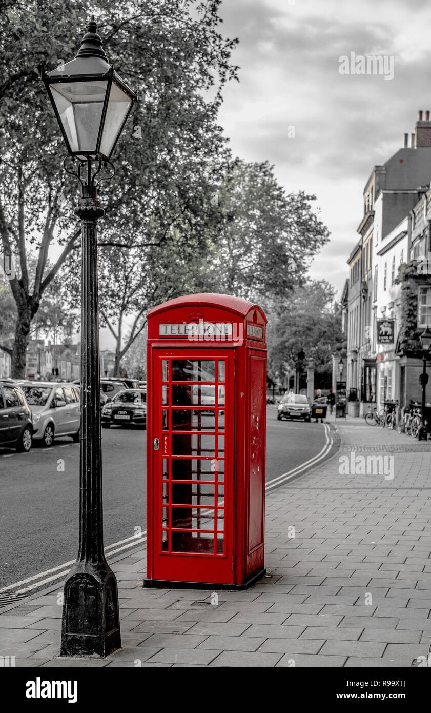 English red telephone box in Magdalen Street in Oxford city centre ...