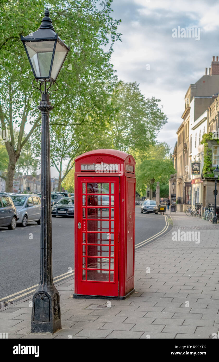 English red telephone box in Magdalen Street in Oxford city centre ...