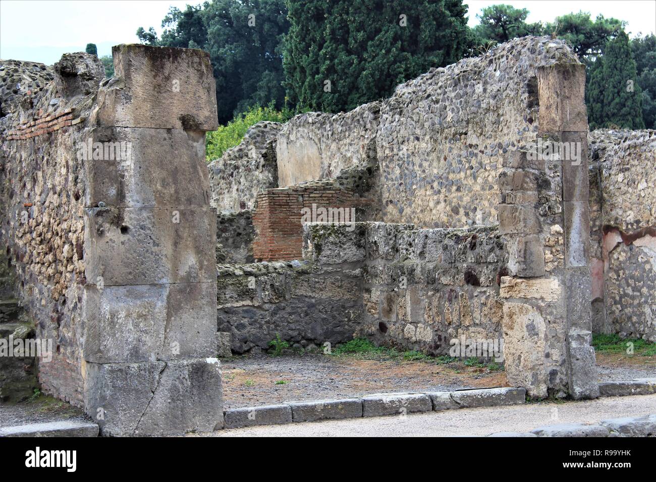 A section of ruins within the ancient Roman city of Pompeii, Italy ...
