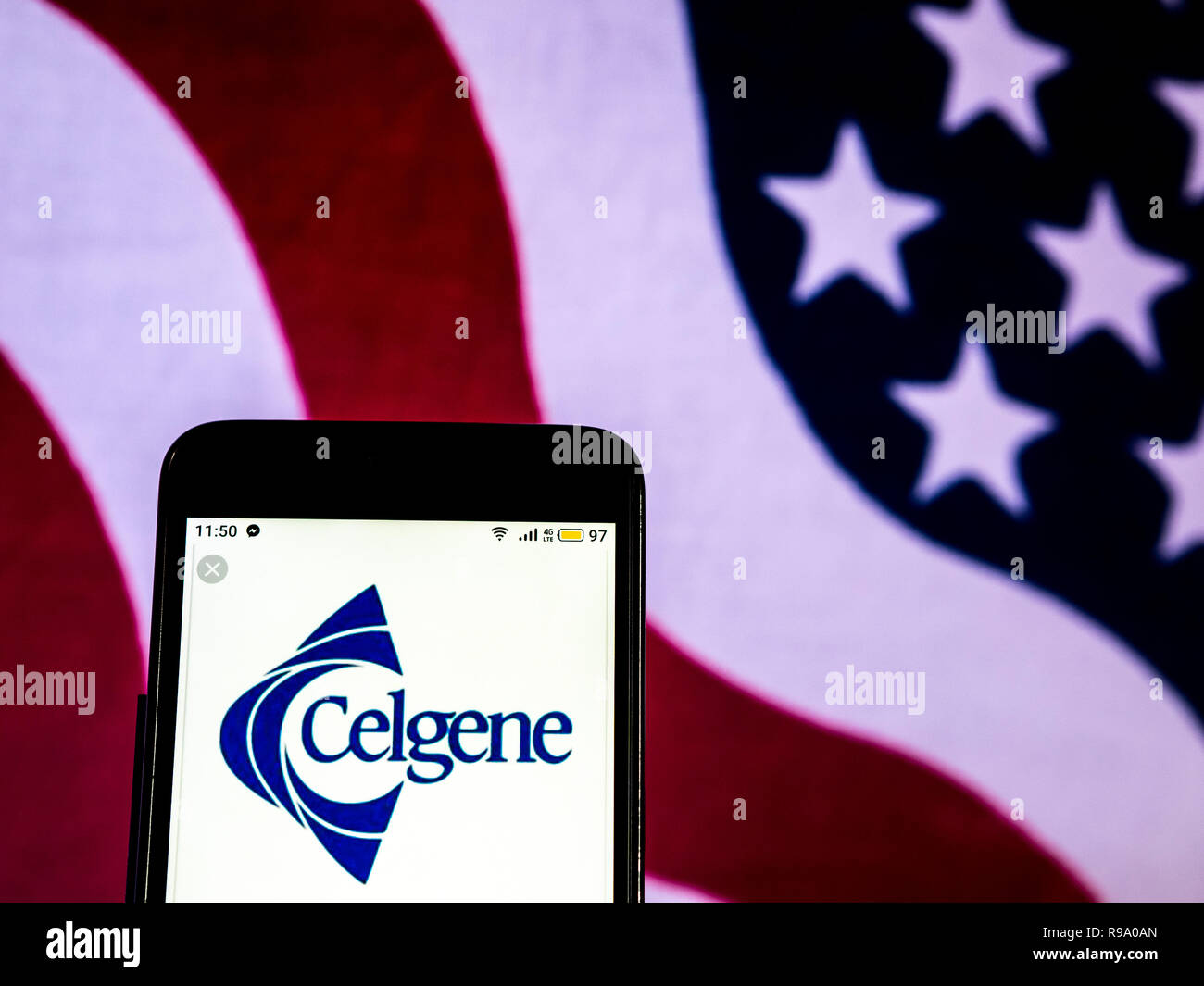 Celgene Biotechnology company logo seen displayed on smart phone Stock ...