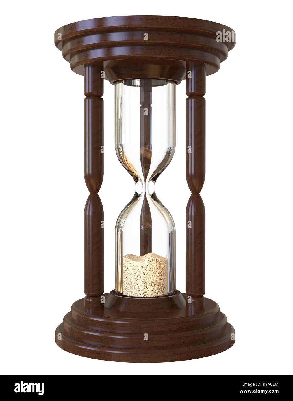3d illustration hourglass with wooden top and bottom parts isolated on ...