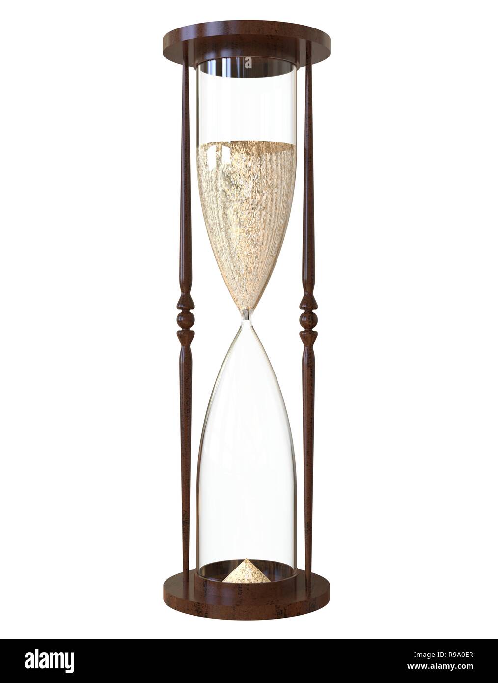 3d illustration hourglass with wooden top and bottom parts isolated on ...
