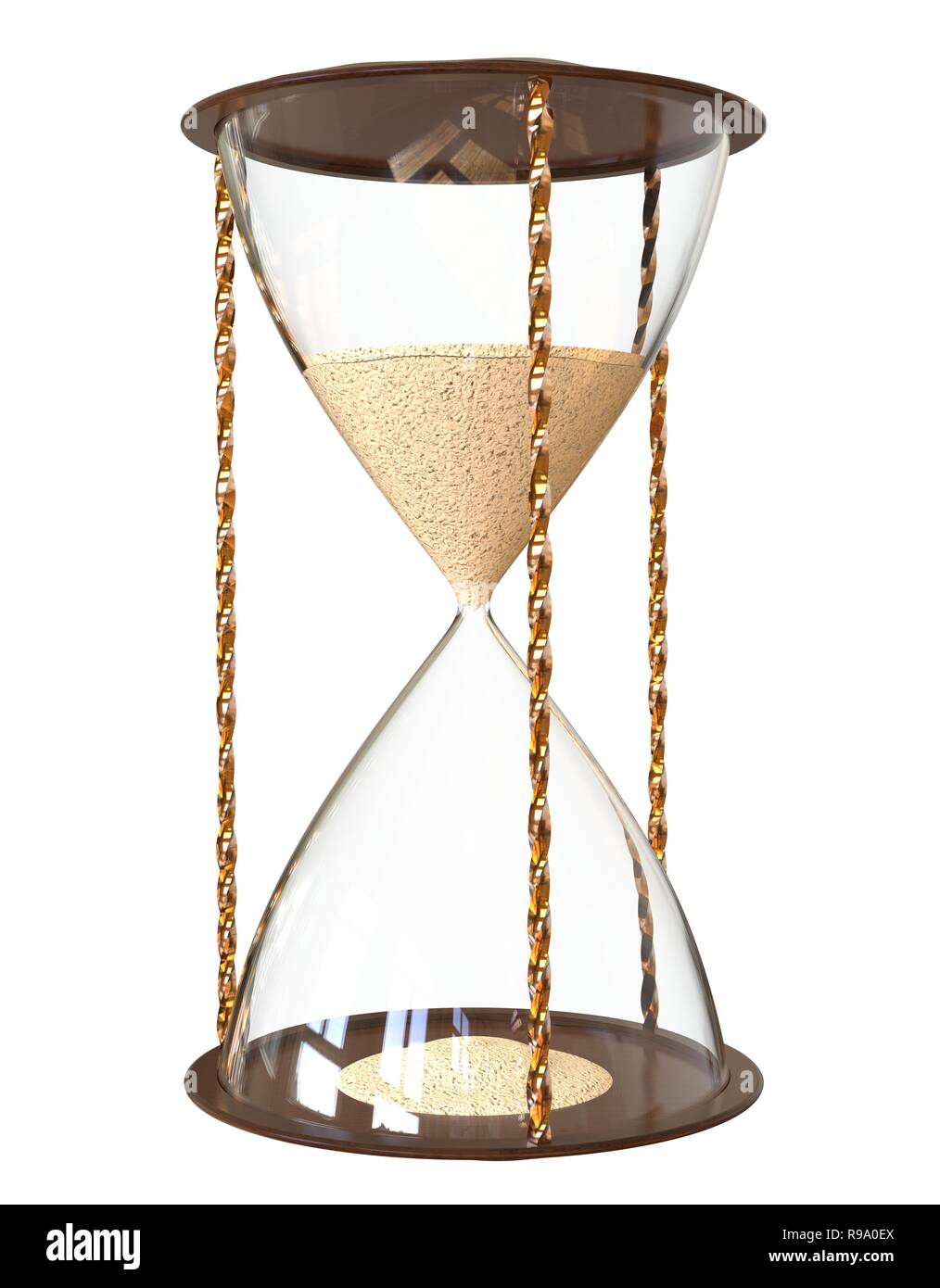 3d illustration hourglass with metal top and bottom parts isolated on ...