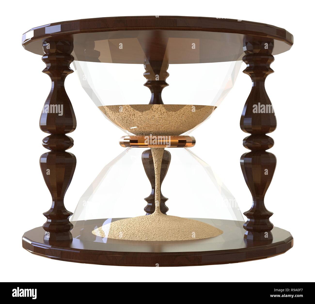 3d illustration hourglass with wooden top and bottom parts isolated on ...