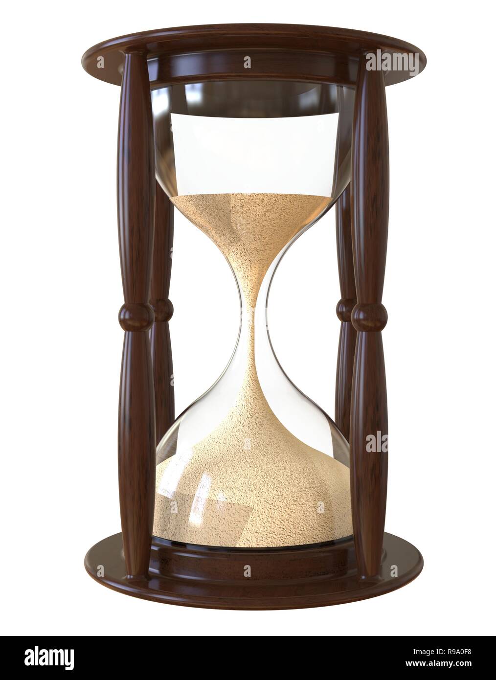 3d illustration hourglass with wooden top and bottom parts isolated on ...