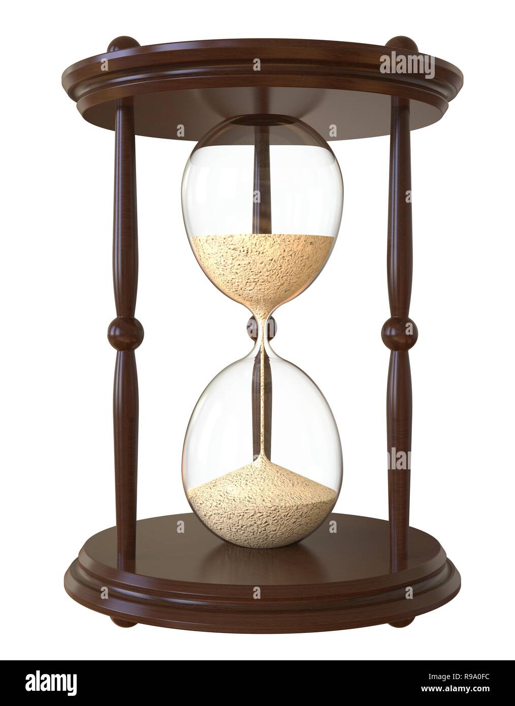 3d illustration hourglass with wooden top and bottom parts isolated on ...