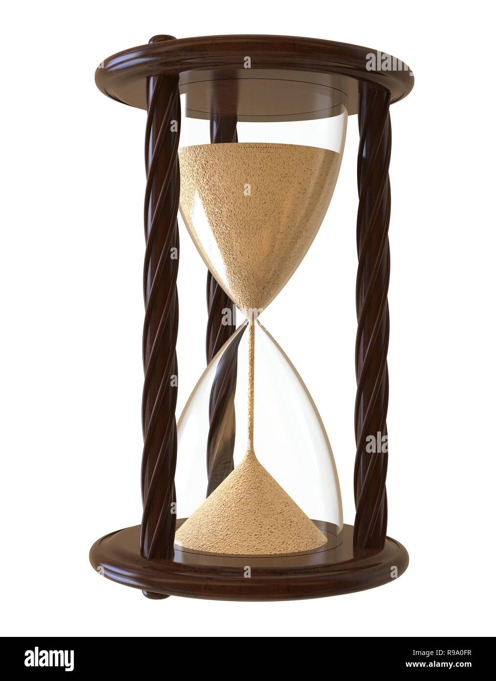 3d illustration hourglass with wooden top and bottom parts isolated on ...
