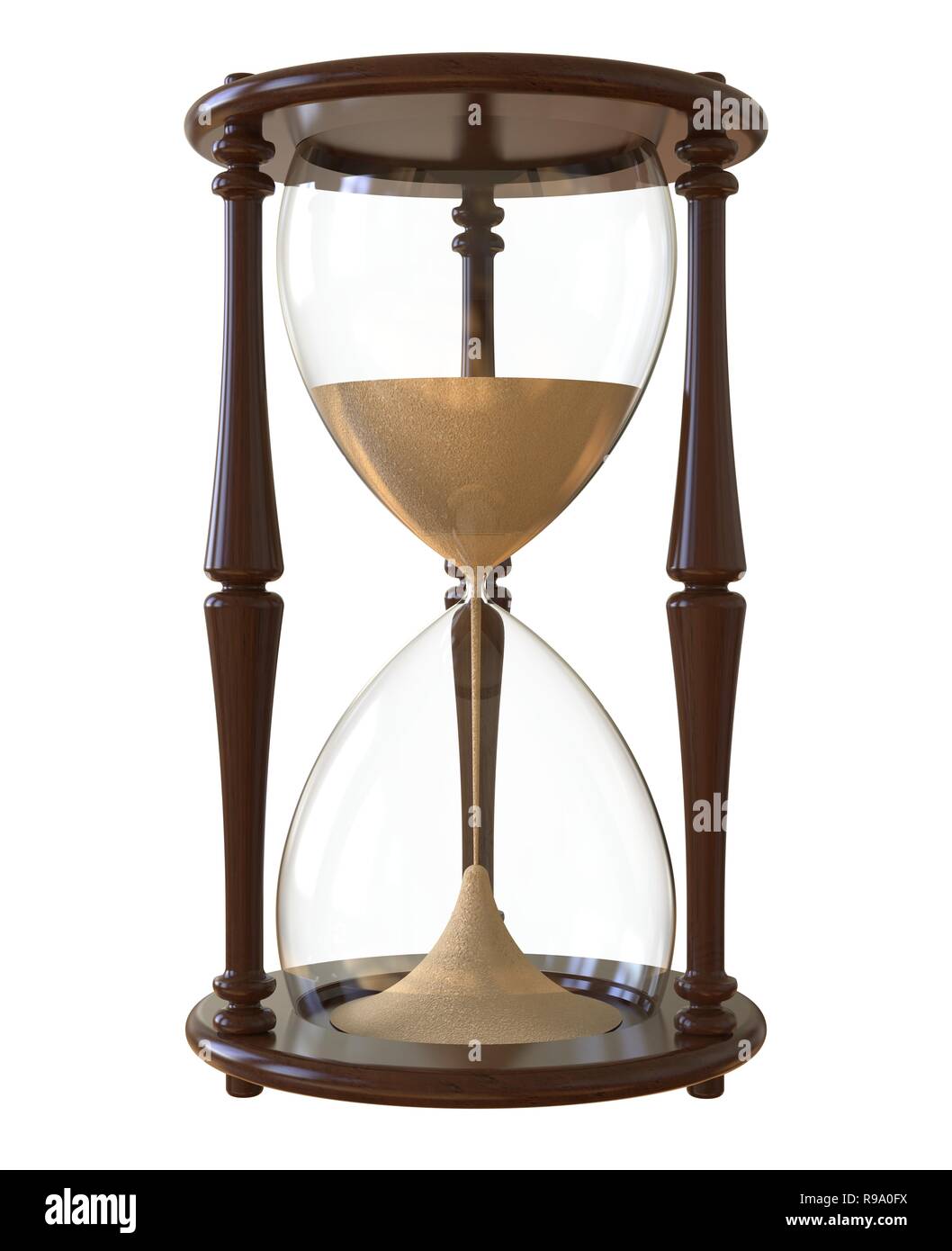 3d illustration hourglass with wooden top and bottom parts isolated on white Stock Photo Alamy