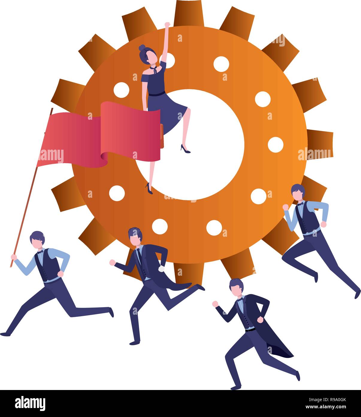 gear with group of businessmen avatar character Stock Vector Image ...
