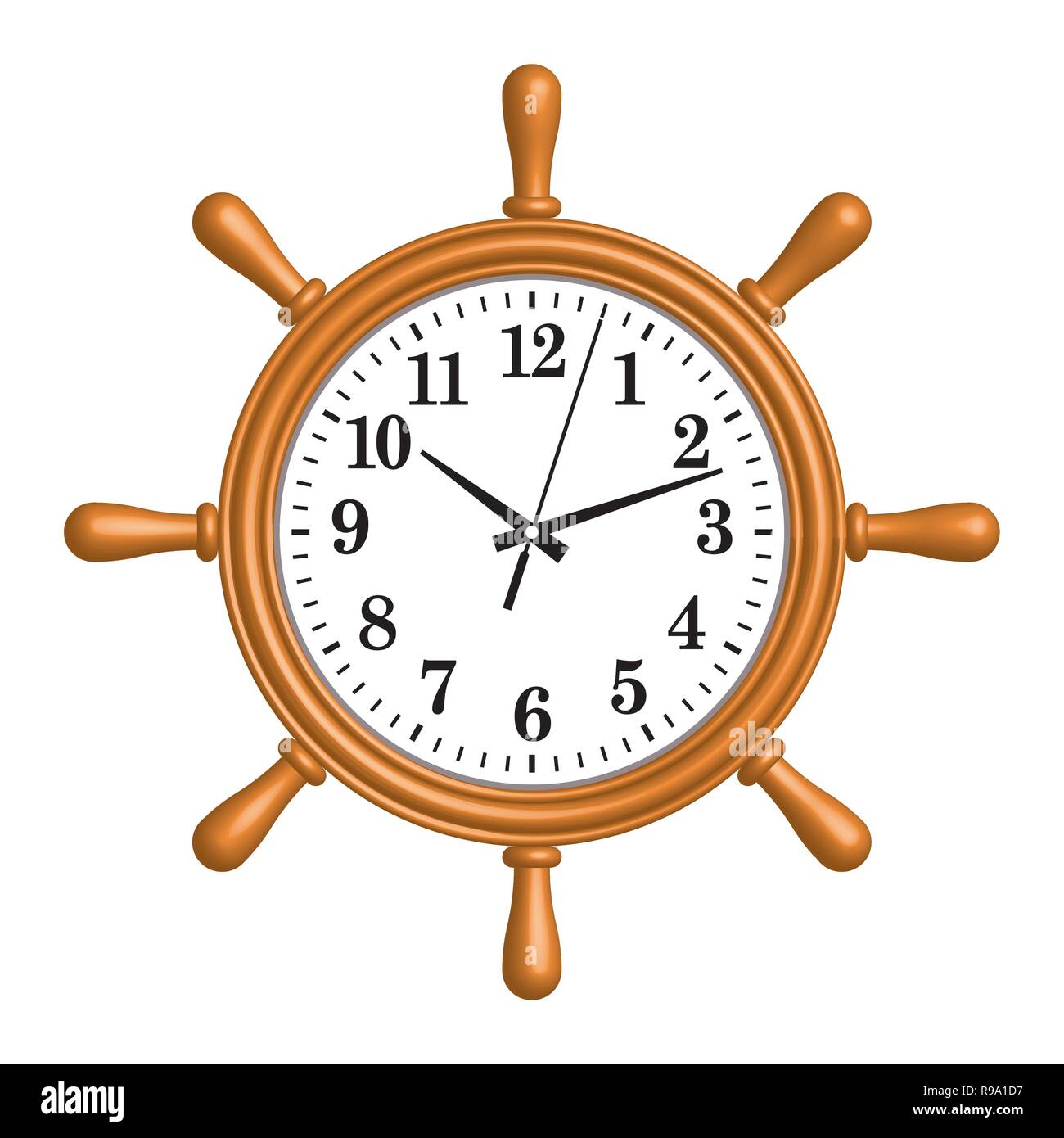 Wood ship wheel wall clock. 3D effect vector Stock Vector Image & Art ...