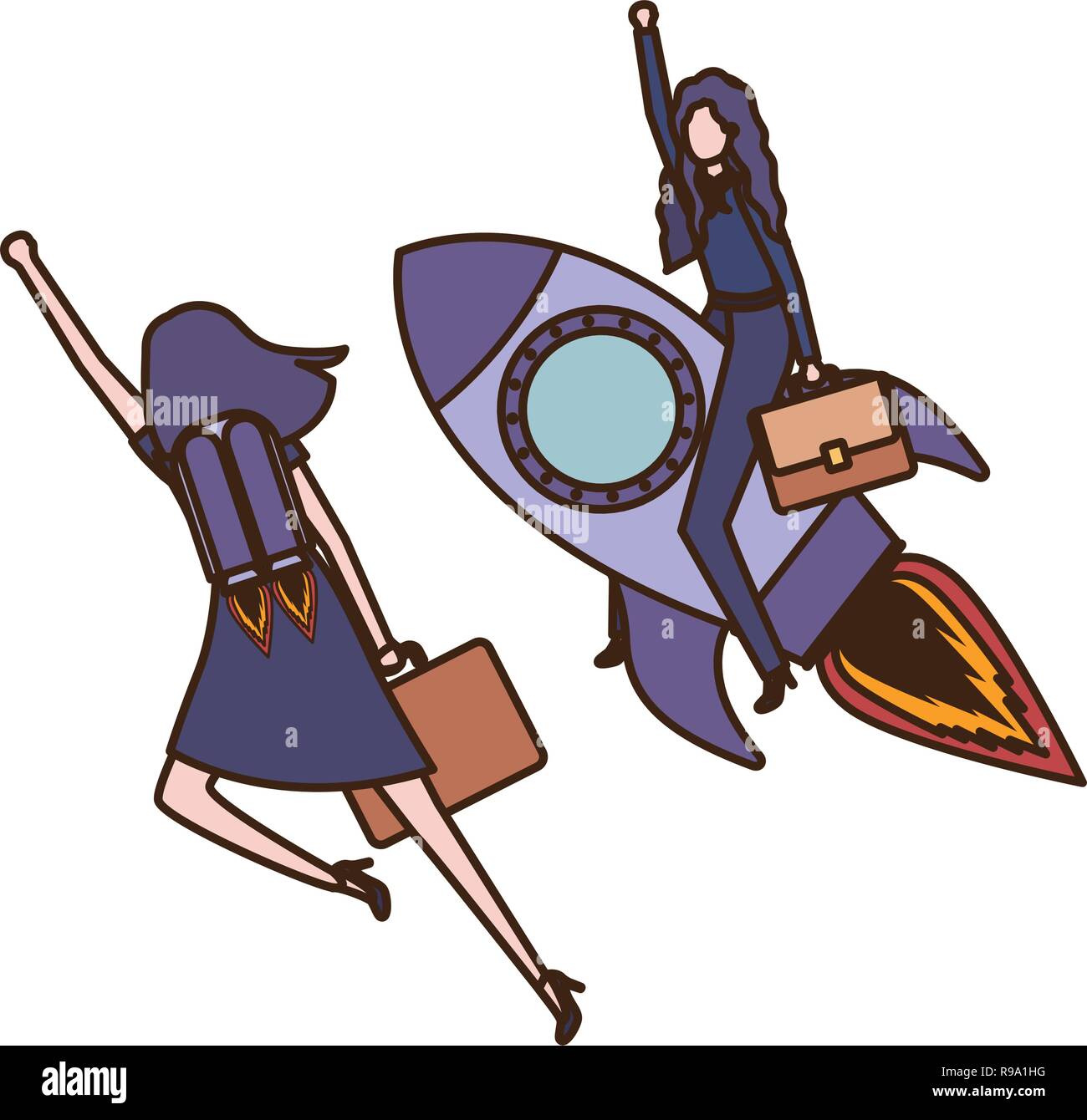 businesswomen with rocket avatar character Stock Vector Image & Art - Alamy