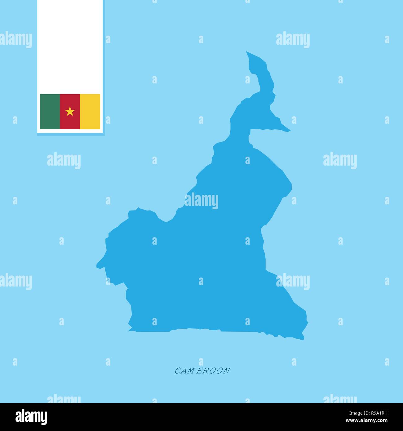 Cameroon Country Map with Flag over Blue background Stock Vector Image ...