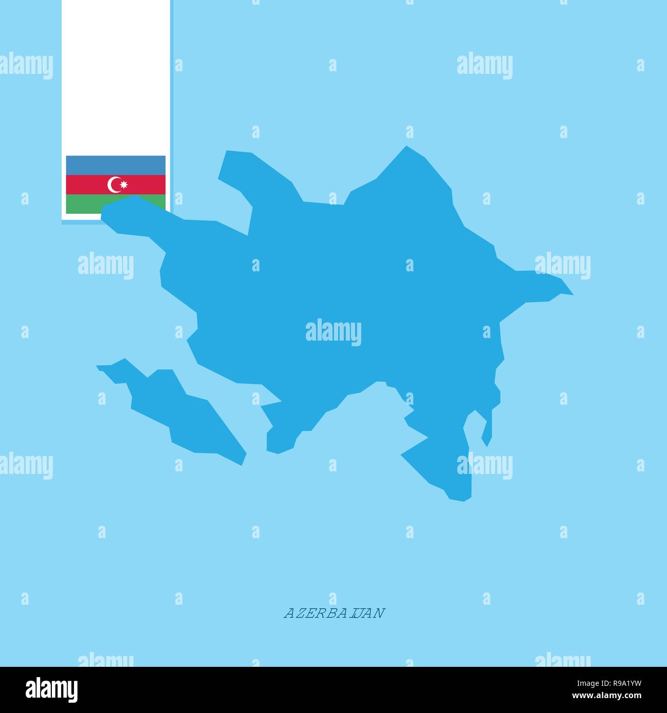 Azerbaijan Country Map with Flag over Blue background Stock Vector ...
