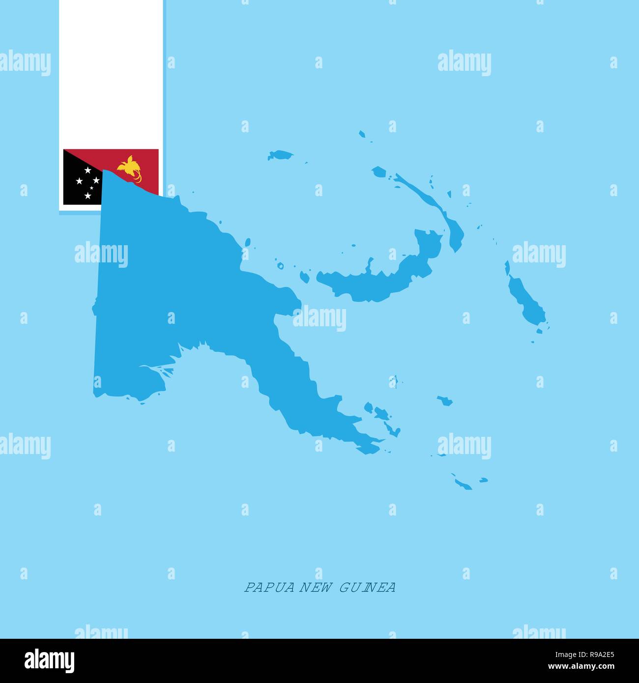 Papua New Guinea Country Map with Flag over Blue background Stock ...