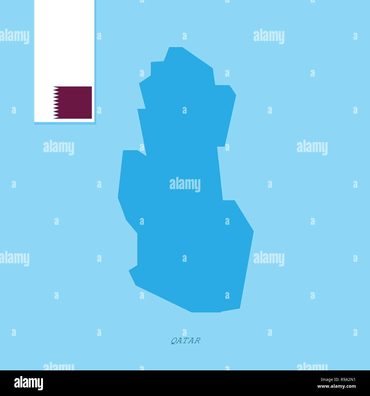 Qatar Country Map with Flag over Blue background Stock Vector Image ...