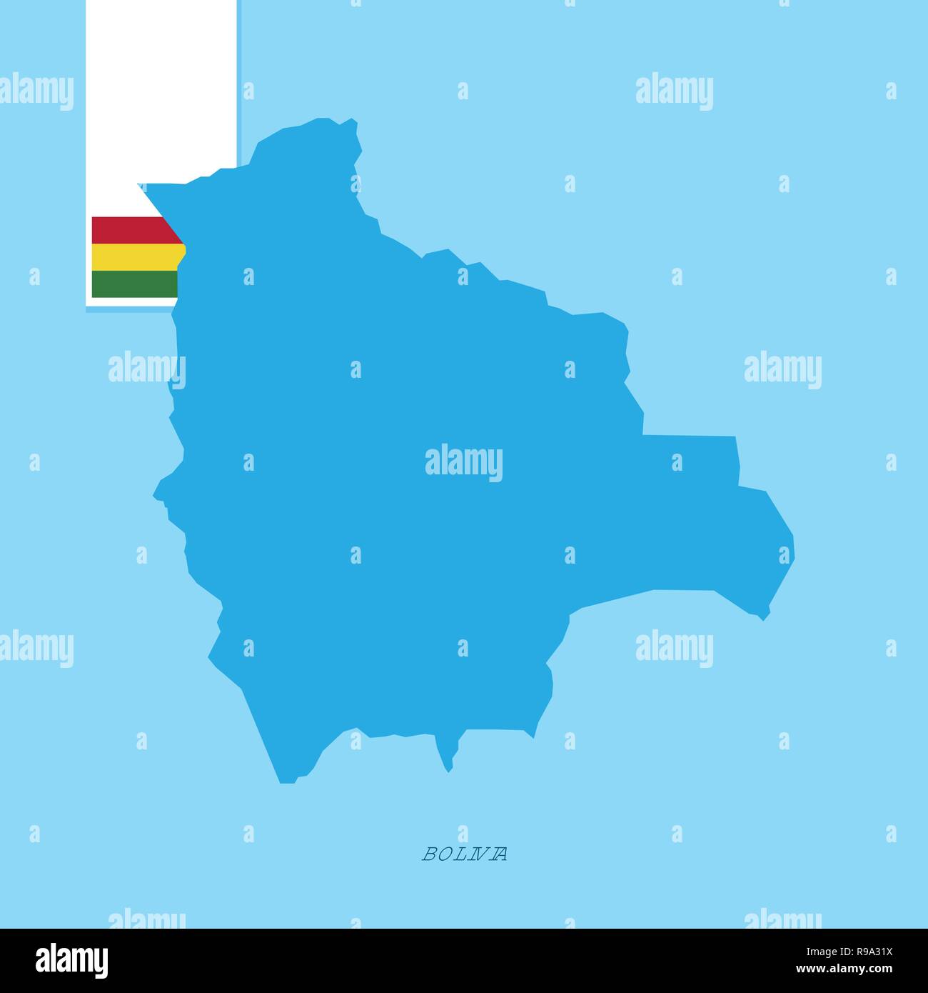 Bolivia Country Map with Flag over Blue background Stock Vector Image ...