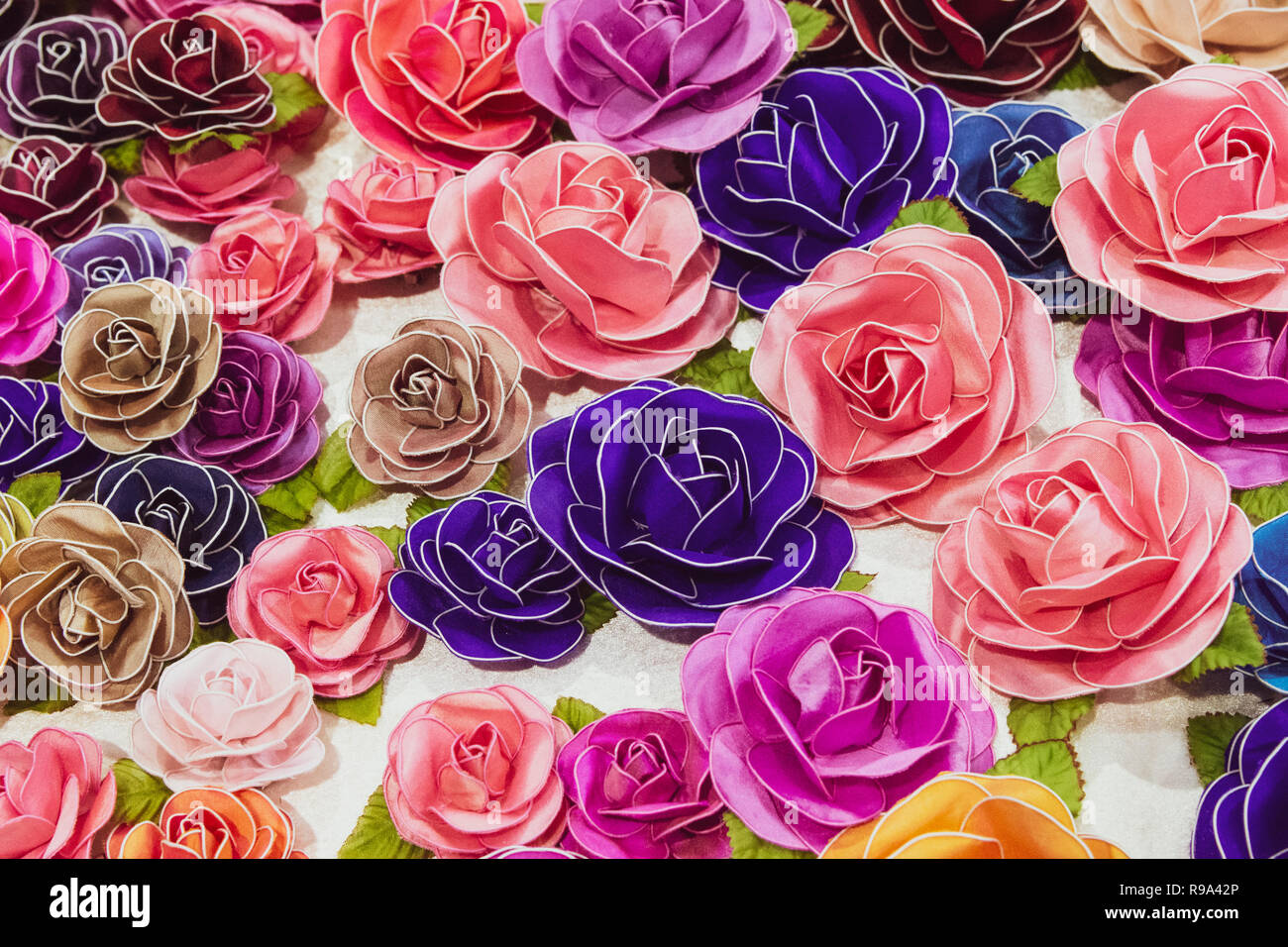 Silk Roses Flowers Background Stock Photo - Alamy